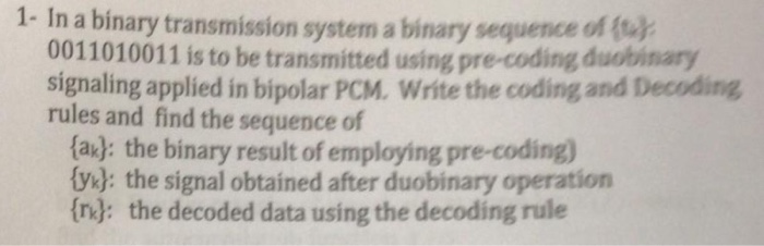 Solved 1- In a binary transmission system a binary sequence | Chegg.com
