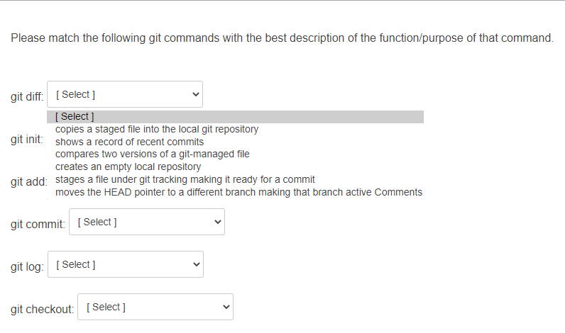 Solved Please match the following git commands with the best | Chegg.com
