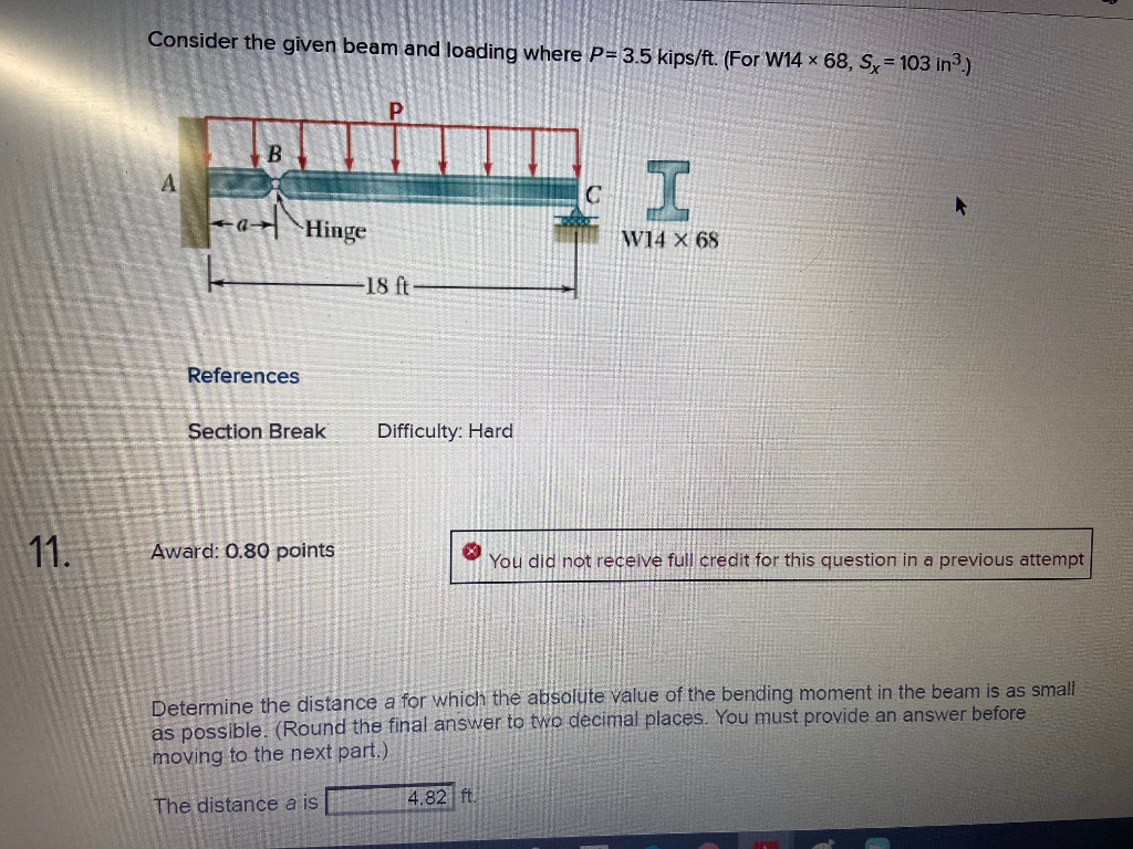 Solved Consider the given beam and loading where P= 3.5 | Chegg.com
