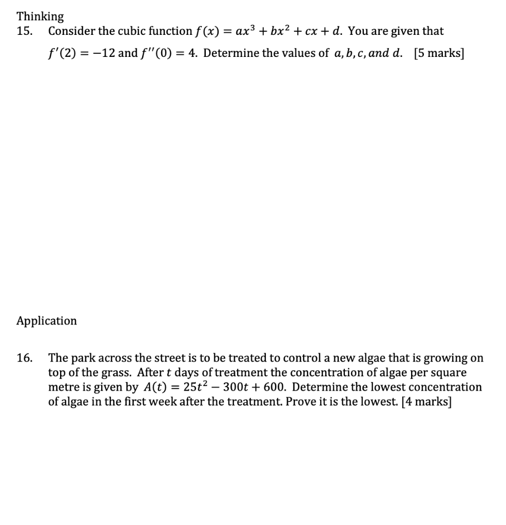 Solved = Thinking 15. Consider the cubic function f(x) = ax3 | Chegg.com