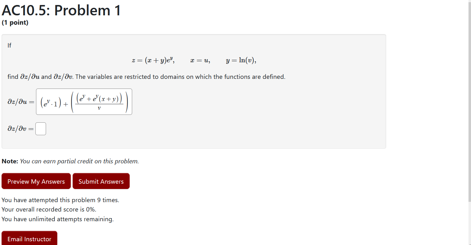 Solved z=(x+y)ey,x=u,y=ln(v) find ∂z/∂u and ∂z/∂v. The | Chegg.com