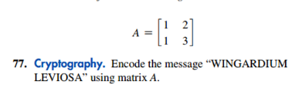 Solved A = [1 ] 77. Cryptography. Encode the message | Chegg.com