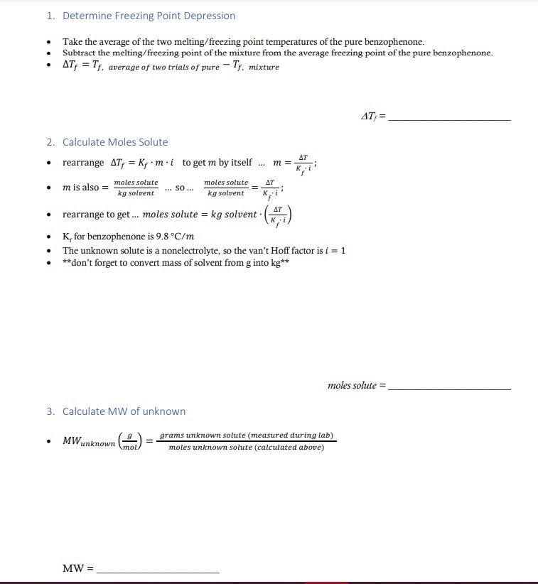 Solved 1. Determine Freezing Point Depression - Take the | Chegg.com