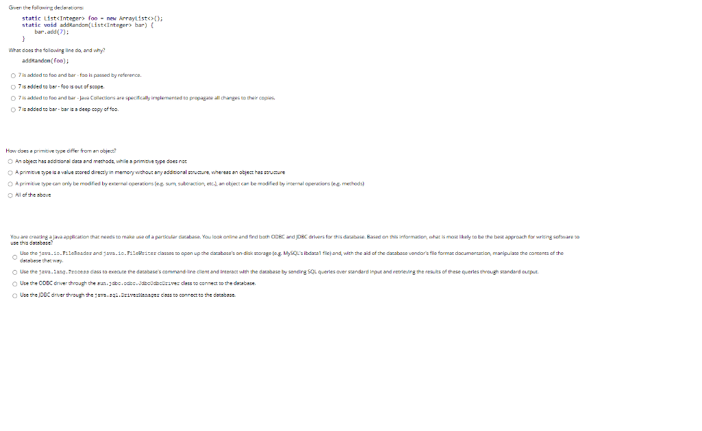 Solved Given the following declarations static List foo - | Chegg.com