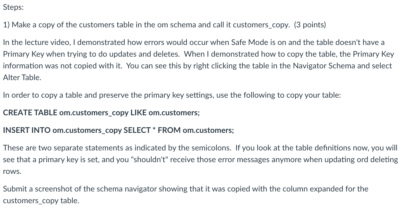 Solved 1) Make a copy of the customers table in the om | Chegg.com