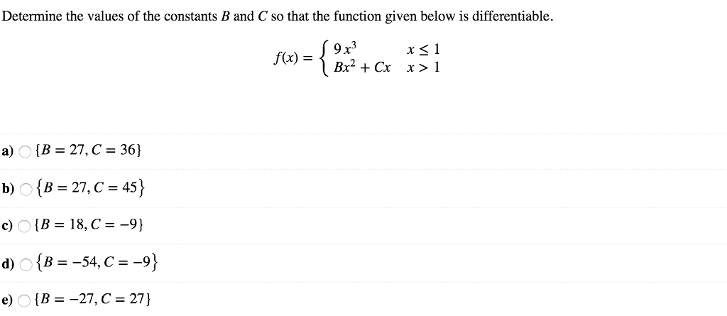 Solved Determine the values of the constants B and C so that | Chegg.com
