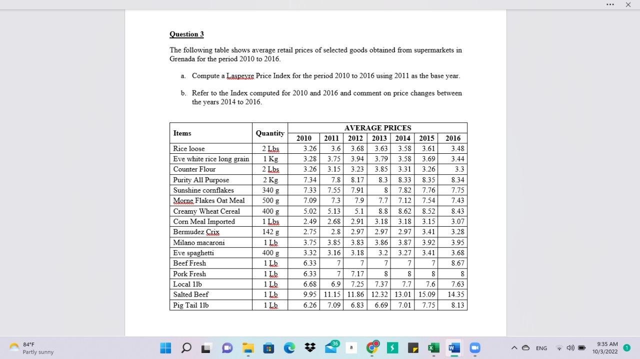 84∘F Partly sunny(Table Continued)(Table | Chegg.com