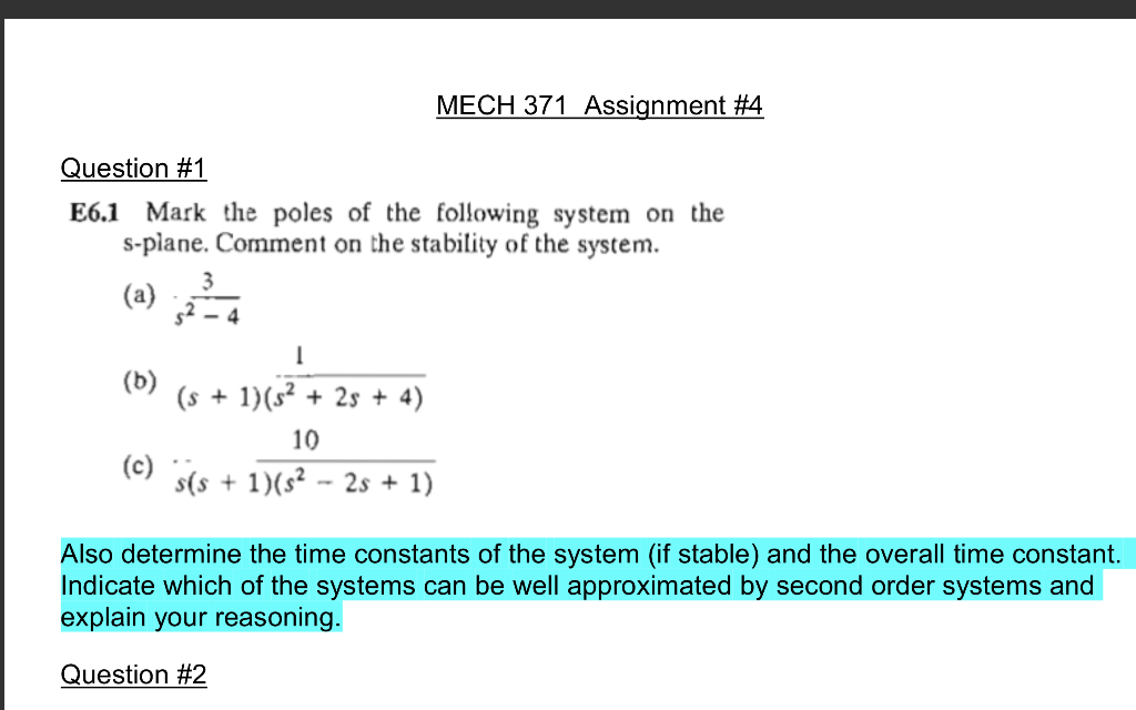 Solved MECH 371 Assignment #4 Question #1 E6.1 Mark the | Chegg.com