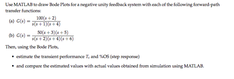 Solved Use MATLAB to draw Bode Plots for a negative unity | Chegg.com