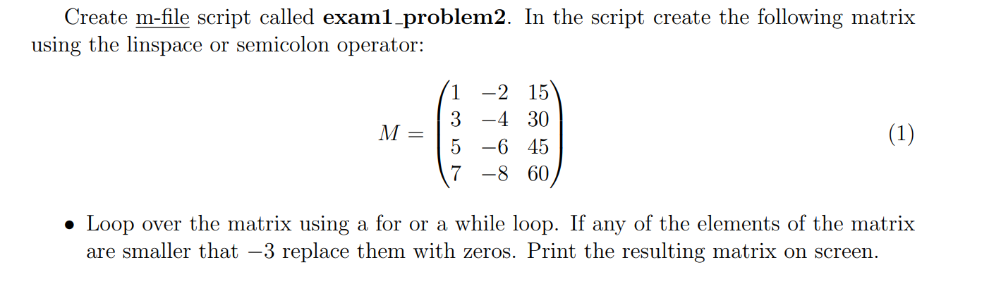 Solved Create M File Script Called Examlproblem2 In The 9569