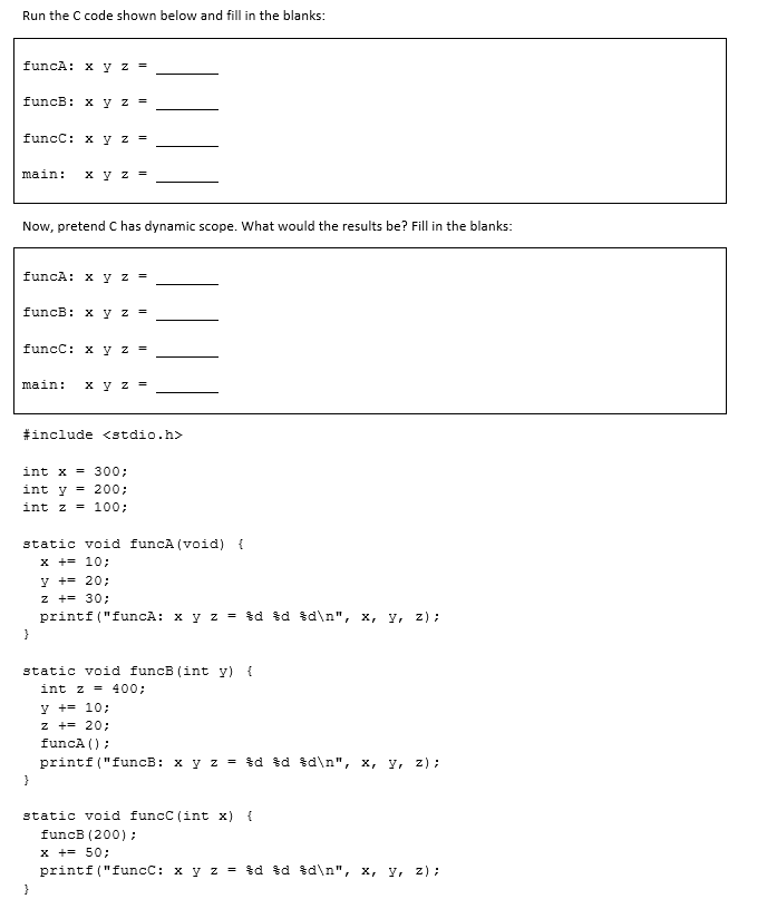 Solved Run the C code shown below and fill in the blanks: | Chegg.com