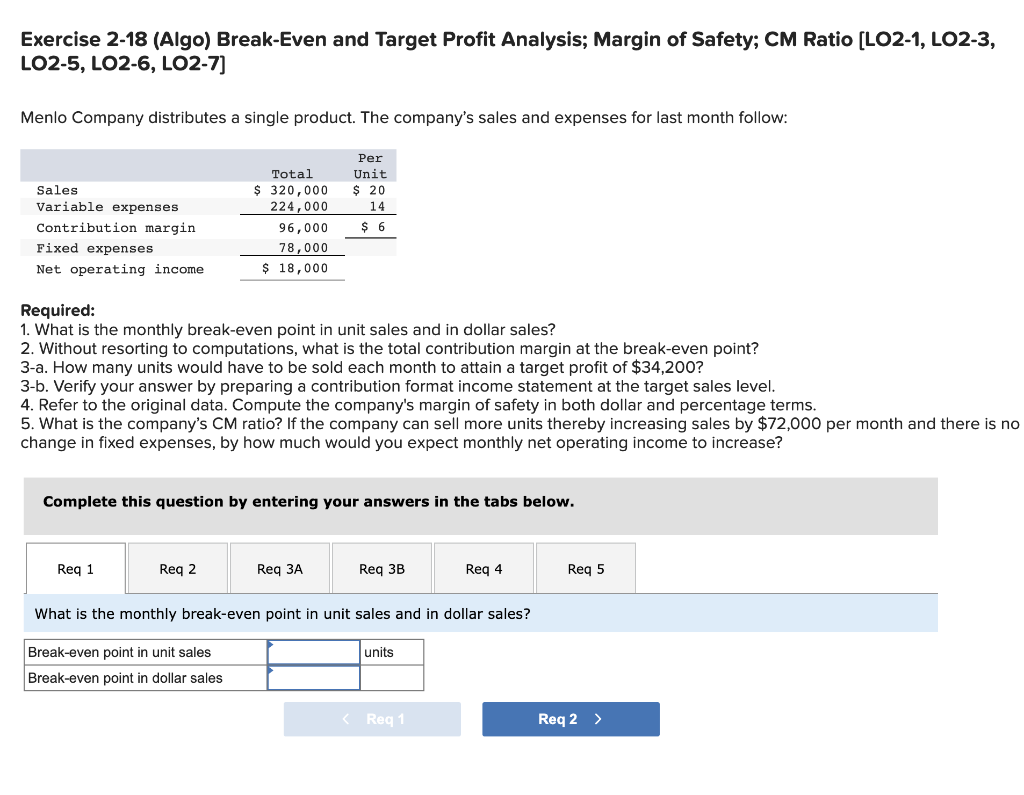 Solved Exercise 2-18 (Algo) Break-Even and Target Profit | Chegg.com