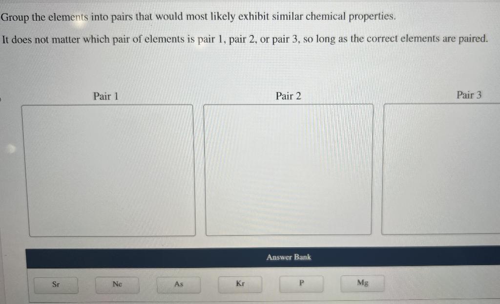 Solved Group the elements into pairs that would most likely | Chegg.com