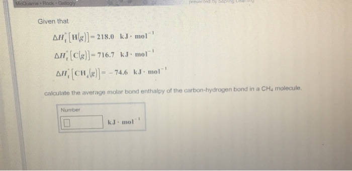 Solved Given that Delta H^degree_f[H(g)] = 218.0 kJ middot | Chegg.com