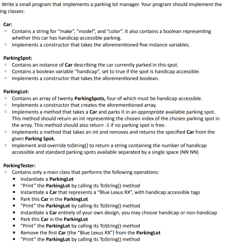 Solved Write A Small Program That Implements A Parking Lot Chegg