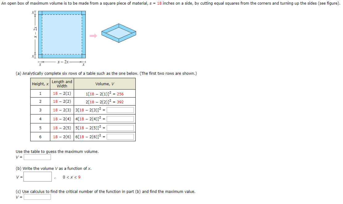 Solved An open box of maximum volume is to be made from a | Chegg.com