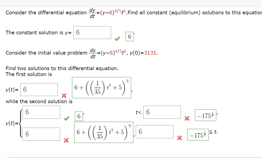 Solved Consider the differential equation dydt=(y-6)45t6. | Chegg.com