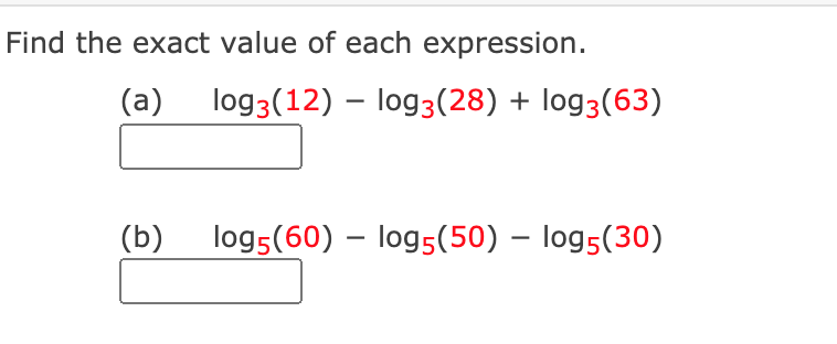 Solved Find the exact value of each expression. (a) log3(12) | Chegg.com