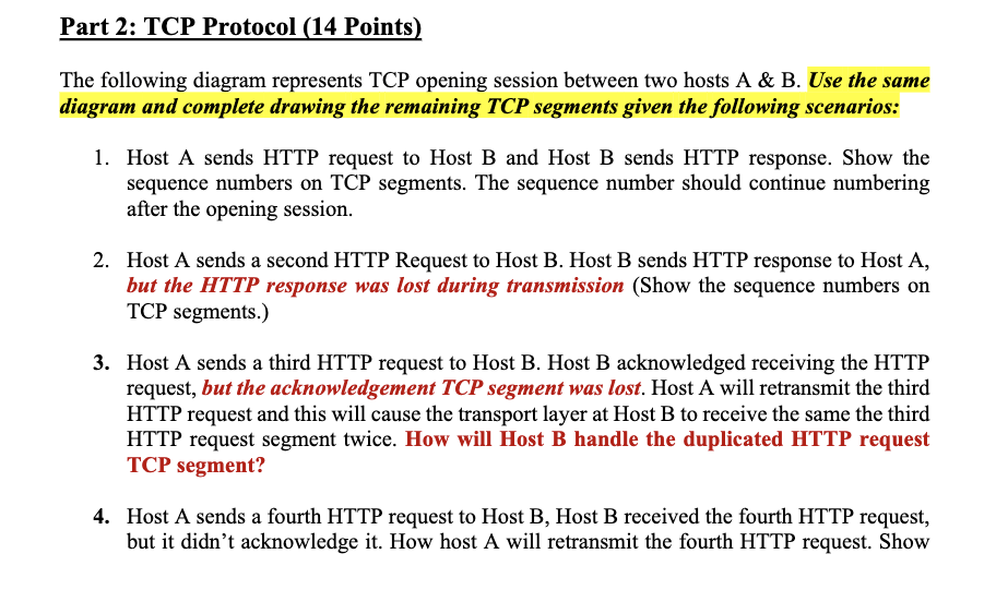 Solved Part 2: TCP Protocol (14 Points) The following | Chegg.com