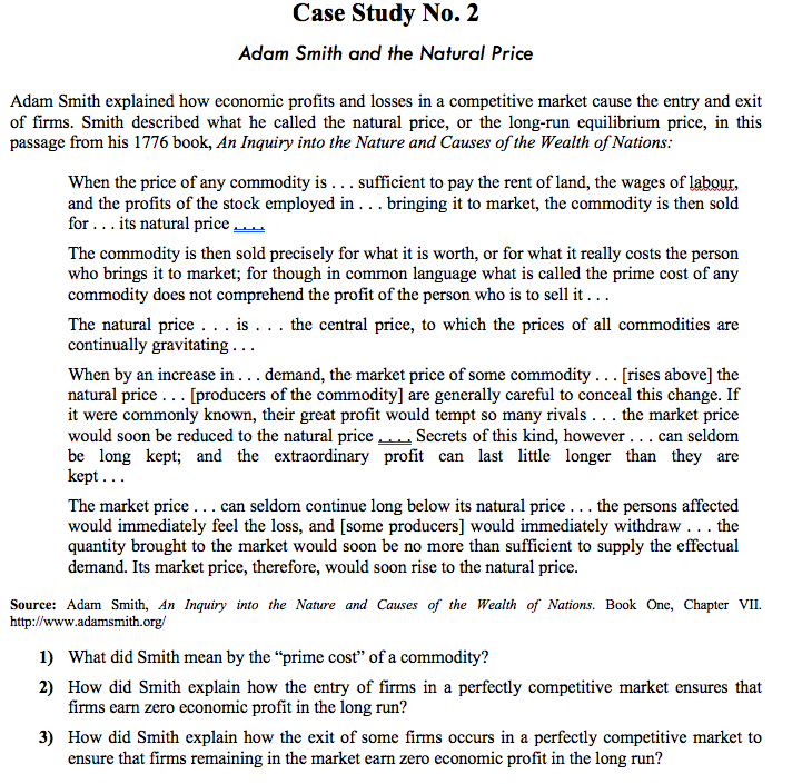 Solved Case Study No. 2 Adam Smith and the Natural Price | Chegg.com
