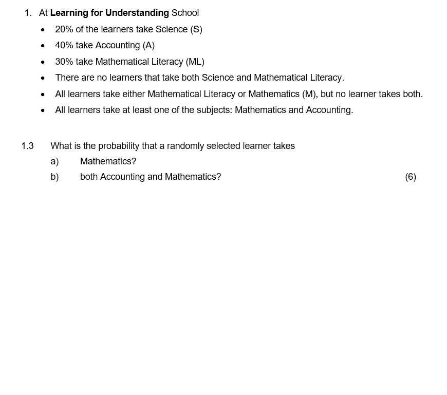 Solved 1. At Learning for Understanding School 20% of the | Chegg.com