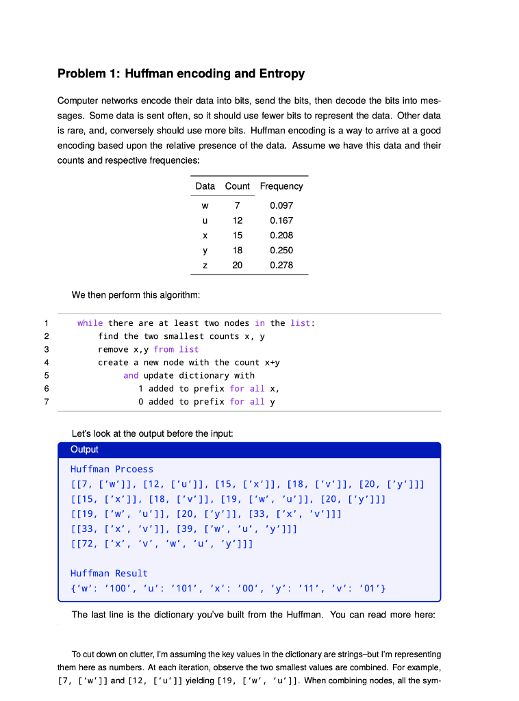 Problem 1: Huffman encoding and Entropy Computer | Chegg.com
