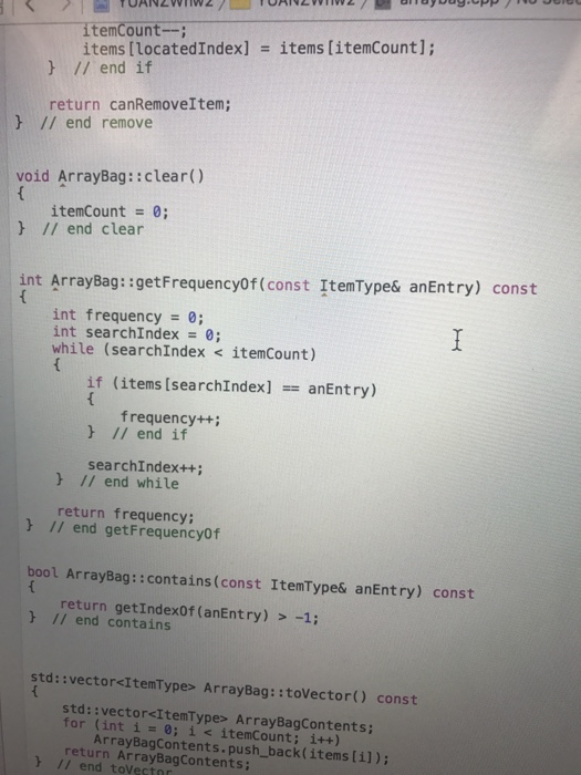 Solved Set Class Use the files: ArrayBag.h and ArrayBag.cpp | Chegg.com