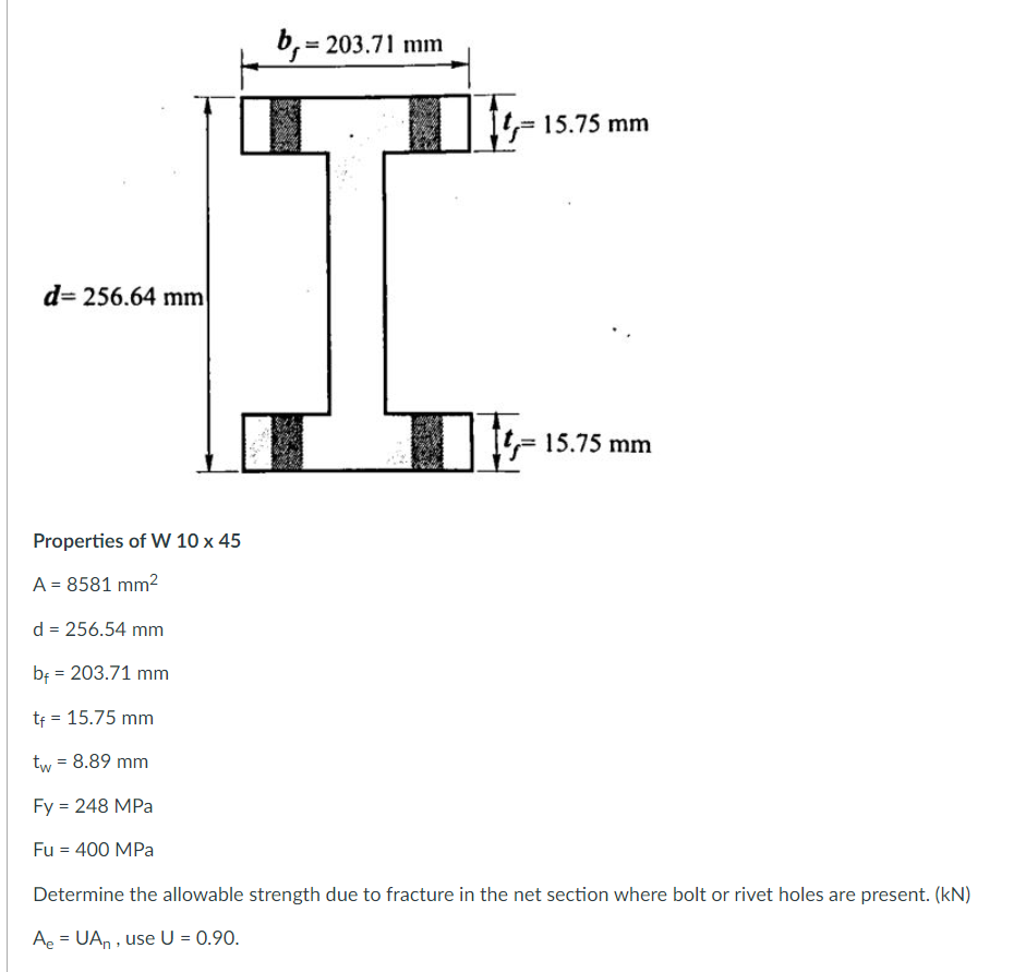 Solved A W 10 x 45 is used as a beam with two lines of 19 | Chegg.com