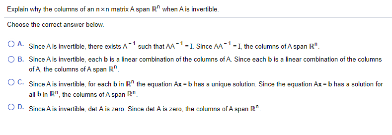 Solved Explain why the columns of an nxn matrix A are | Chegg.com