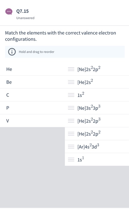 Solved Q7.15 Unanswered Match the elements with the correct | Chegg.com
