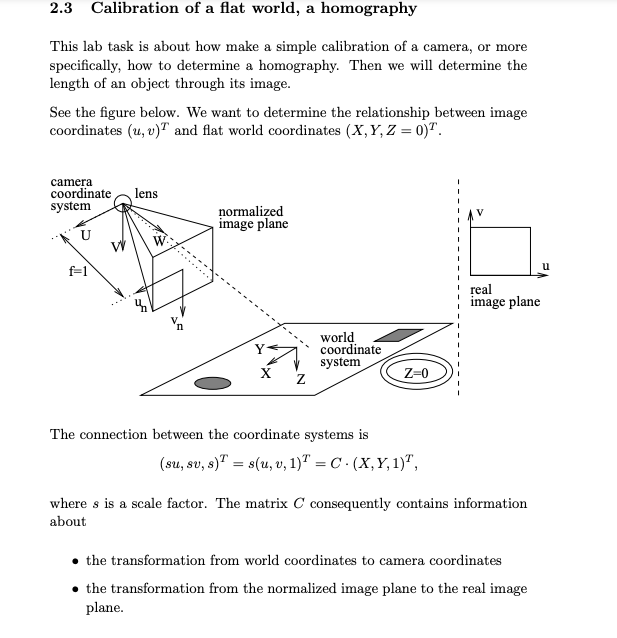 Solved 2.3 Calibration of a flat world, a homography This | Chegg.com