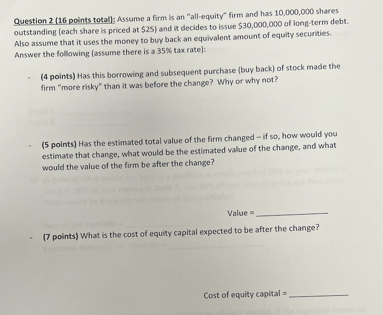 Solved Question 2 (16 points total): Assume a firm is an | Chegg.com