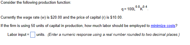 Solved Consider the following production function: | Chegg.com