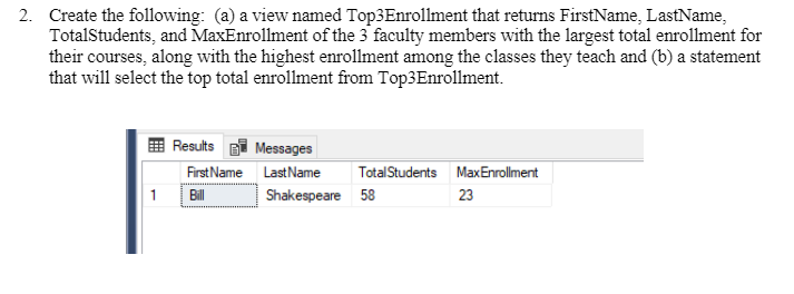Solved Using SQL Create the following: (a) a view named | Chegg.com