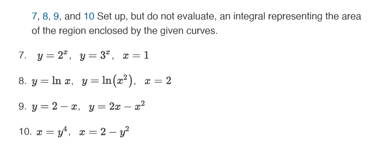 Solved 7,8,9, and 10 Set up, but do not evaluate, an | Chegg.com