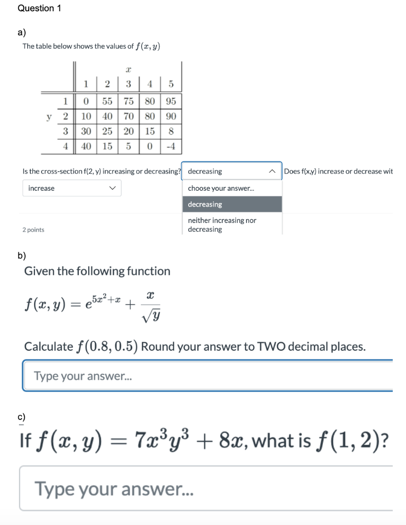 Solved a) The table below shows the values of f(x,y) b) | Chegg.com