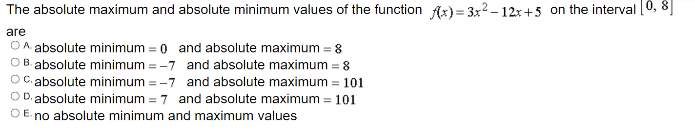 Solved The absolute maximum and absolute minimum values of | Chegg.com