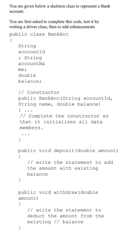 Solved You are given below a skeleton class to represent a | Chegg.com