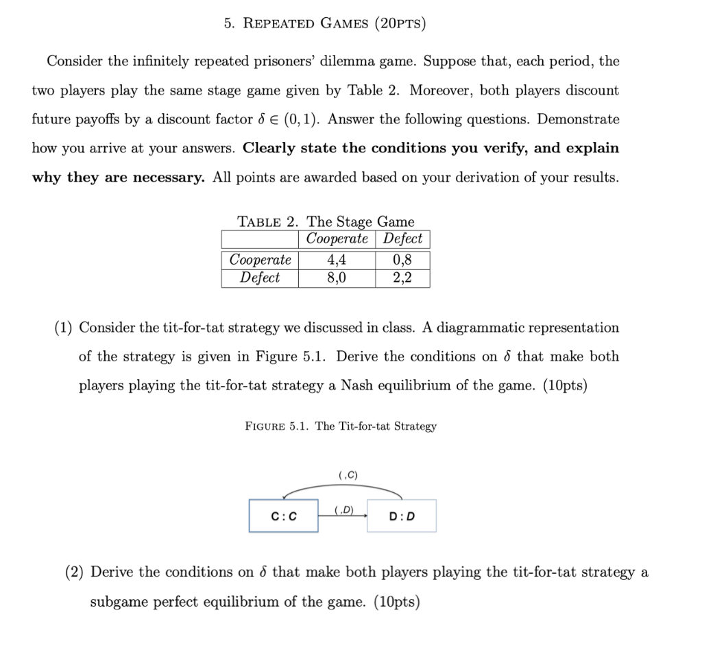 Solved 5. REPEATED GAMES (20PTS) Consider the infinitely | Chegg.com