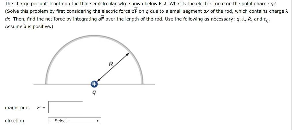 Solved The charge per unit length on the thin semicircular | Chegg.com