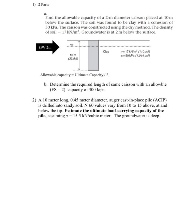 Solved a. Find the allowable capacity of a 2-m diameter | Chegg.com