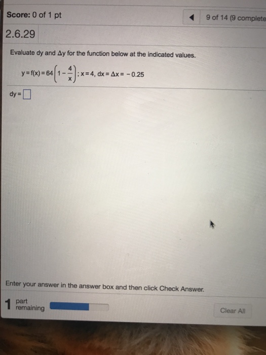 Solved Evaluate dy and delta y for the function below at the | Chegg.com