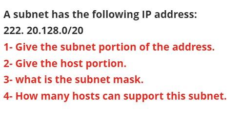 Solved A subnet has the following IP address: 222. | Chegg.com