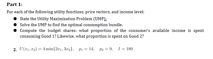 Solved For each of the following utility functions, price | Chegg.com