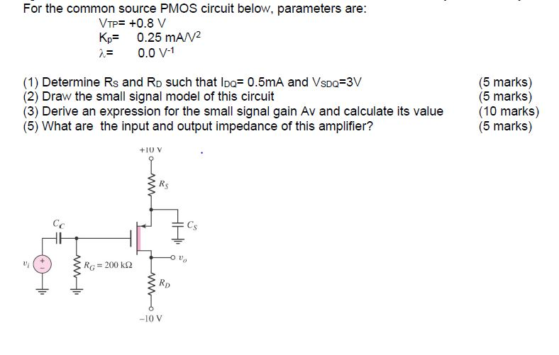 Solved For the common source PMOS circuit below, parameters | Chegg.com