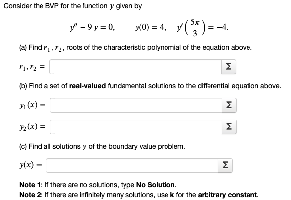 Solved Consider the BVP for the function y given by y" + 9 y | Chegg.com