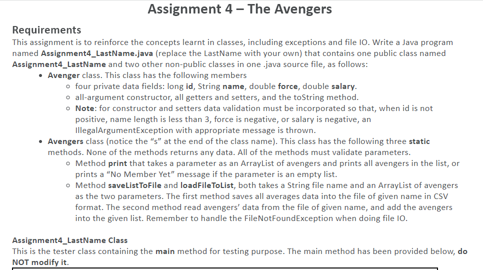 Solved Assignment 4 - The Avengers Requirements This | Chegg.com