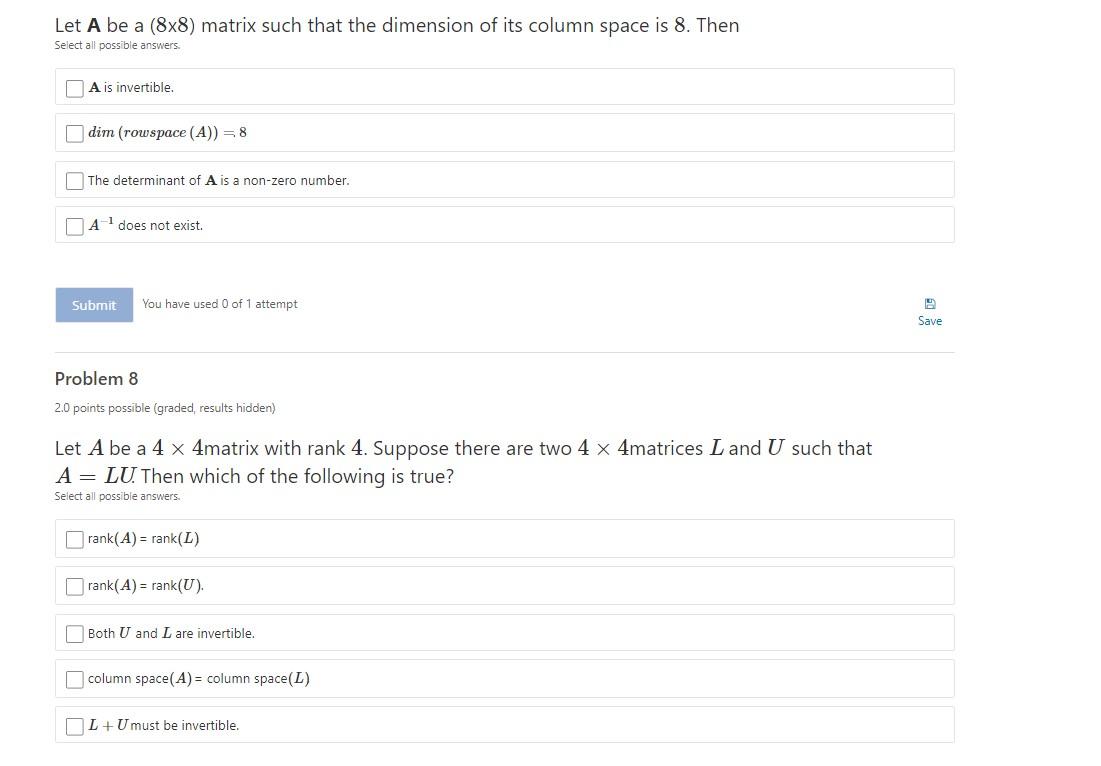 Solved Let A be a (8x8) matrix such that the dimension of | Chegg.com