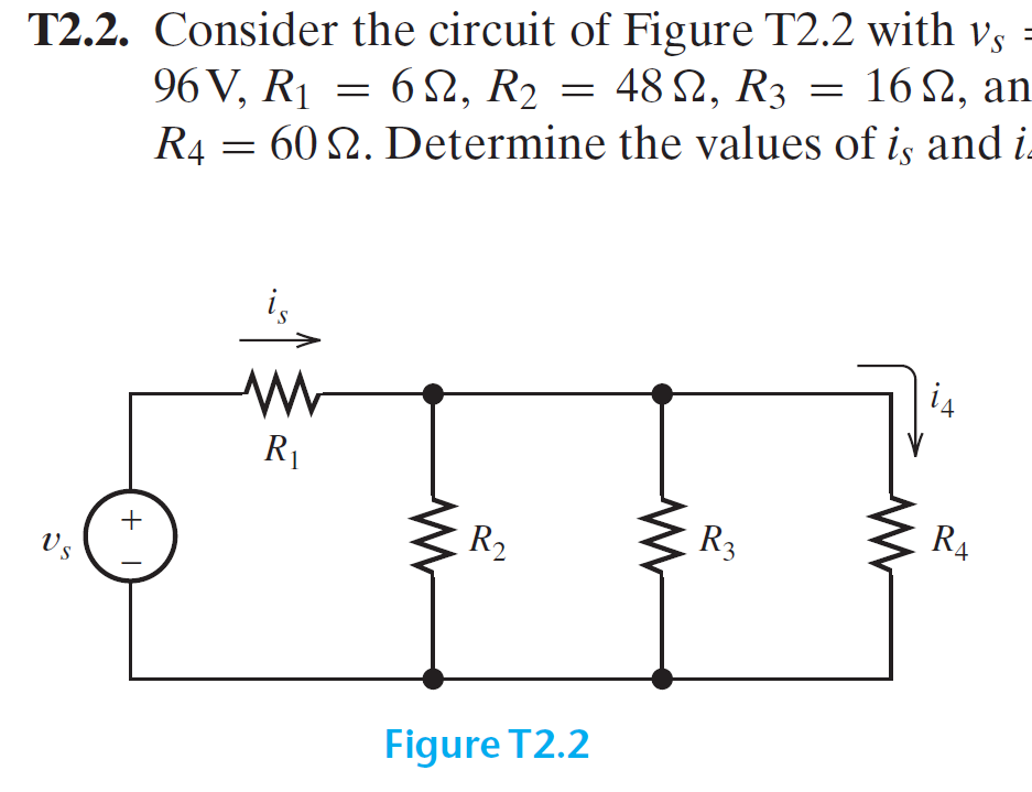 Solved T2.2. Consider the circuit of Figure T2.2 with vs | Chegg.com