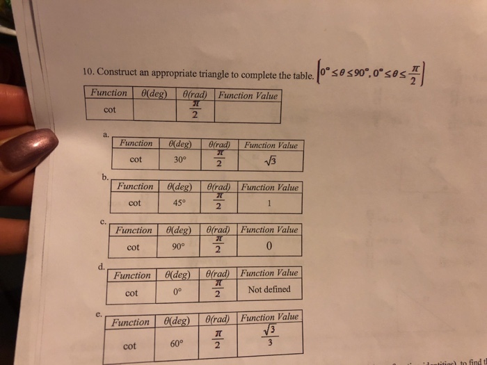 Solved 10. Construct an appropriate triangle to complete the | Chegg.com